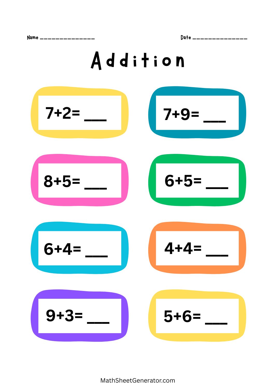 Simple & Colorful Addition & Subtraction